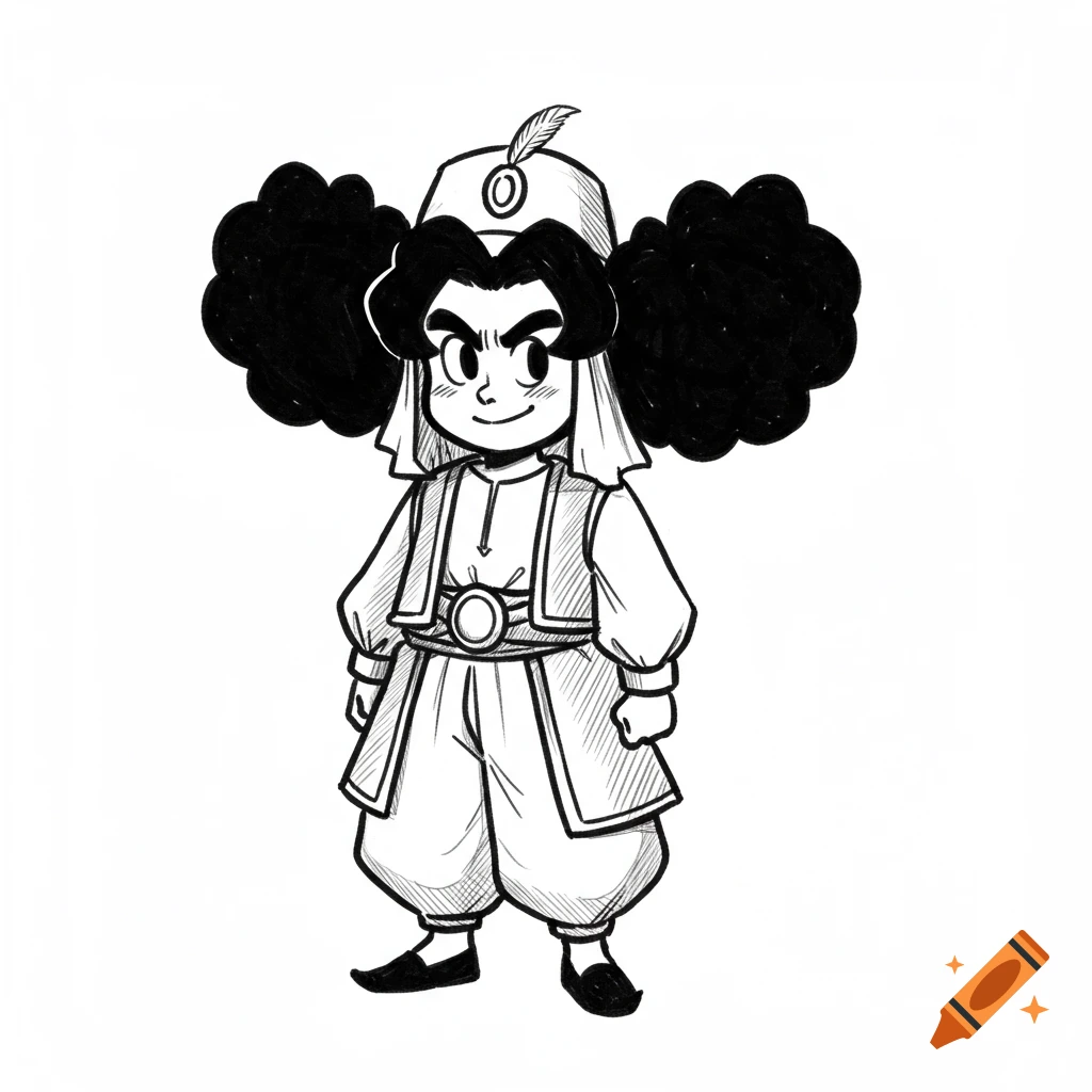 Dragon Quest style pencil sketch of Middle Eastern young man on Craiyon