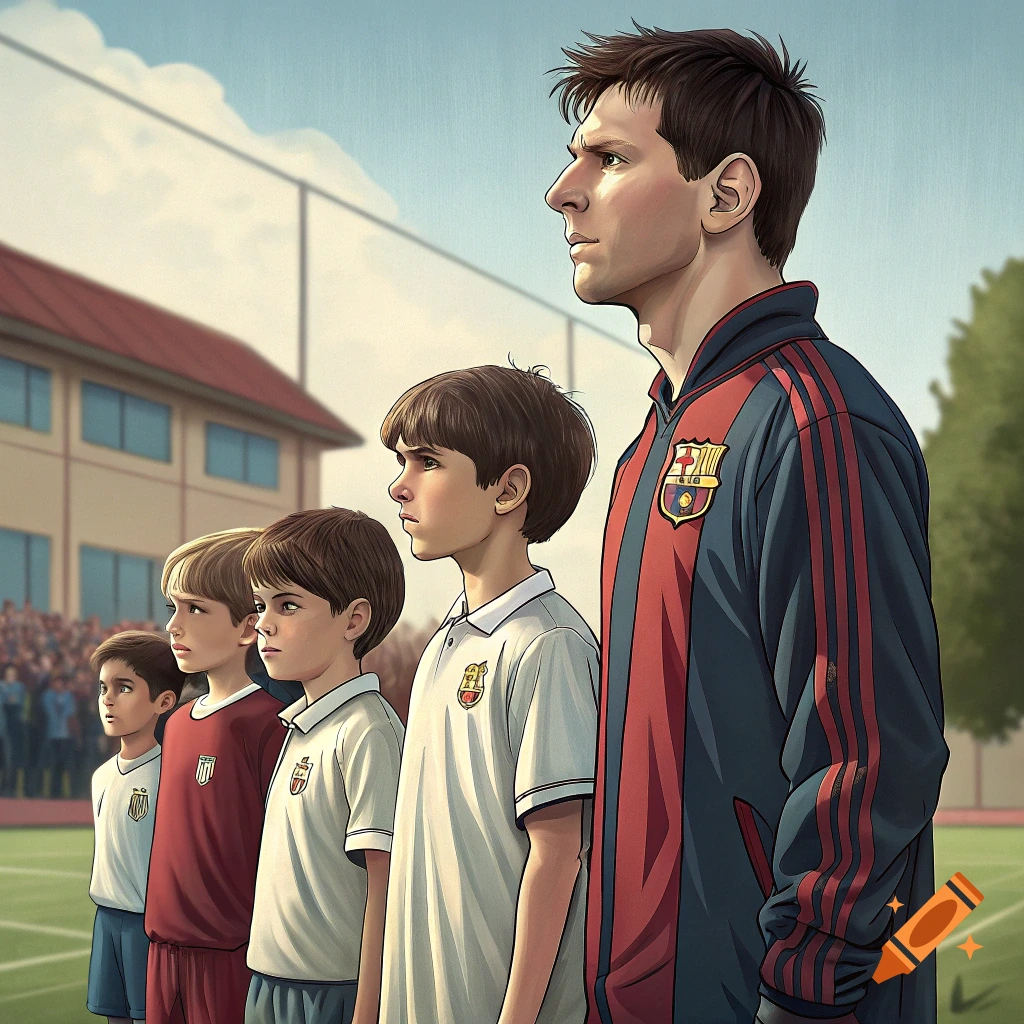 Lionel Messi at age 10 standing in line on Craiyon