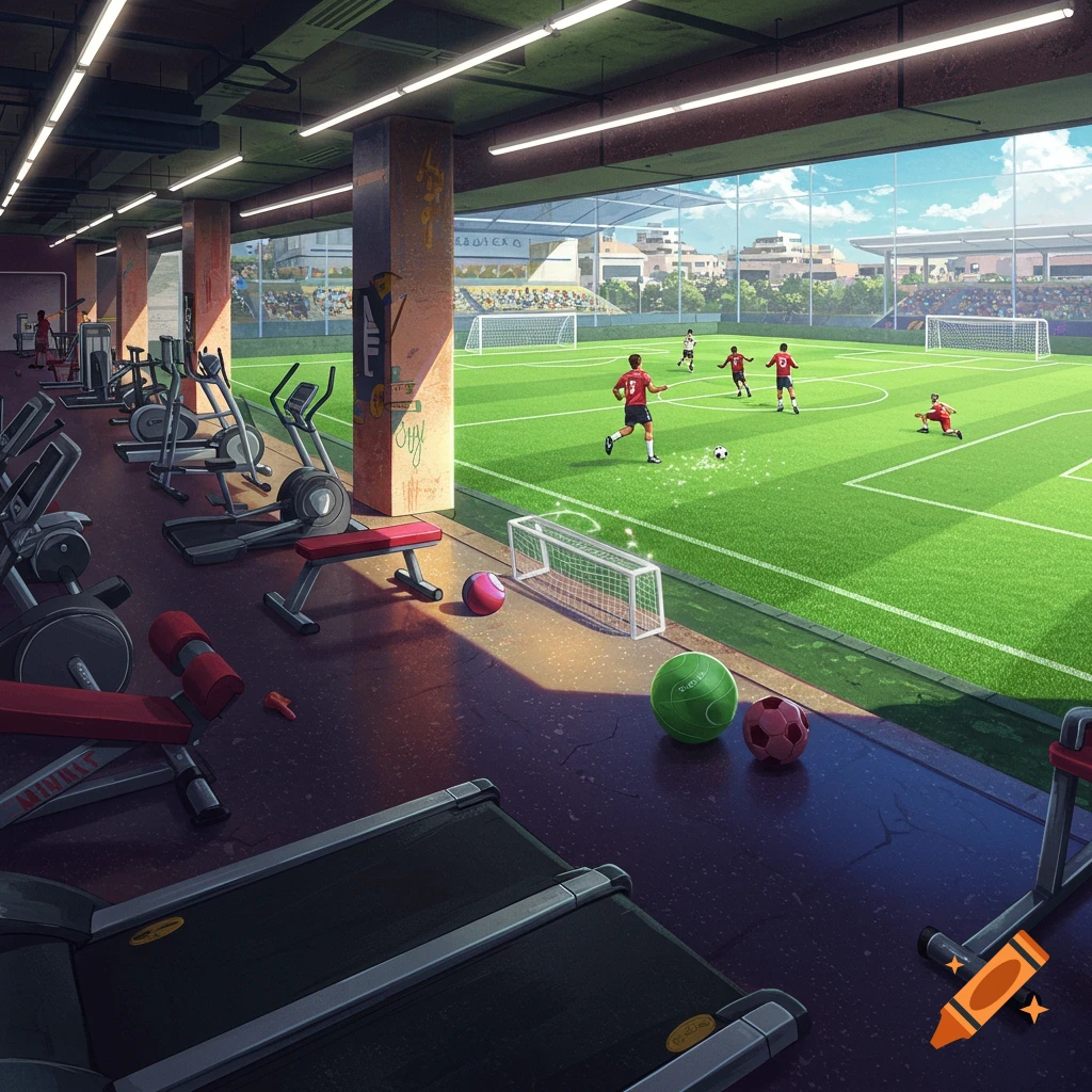 Birds-eye view illustration of people playing on a sports field with ...