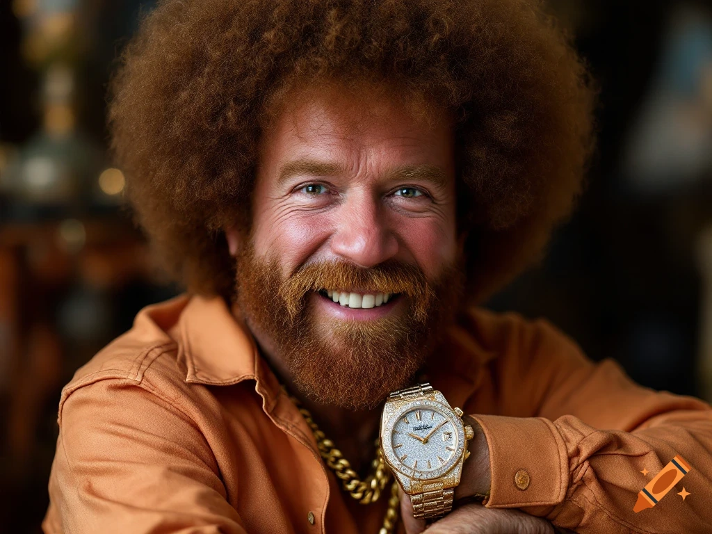 Bob Ross with a gold Cuban link chain and iced Audemars Piguet watch on ...