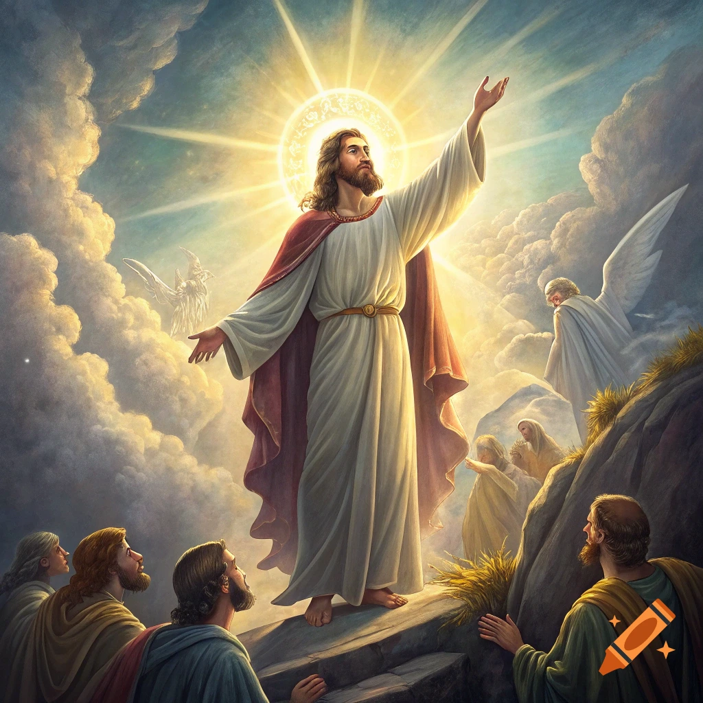 Angels gather in a radiant golden heaven before ornate gates, bathed in ...