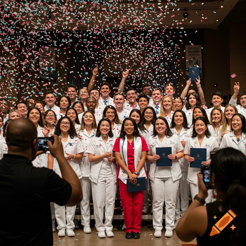 Nursing school graduation, class of 2026, confetti on Craiyon