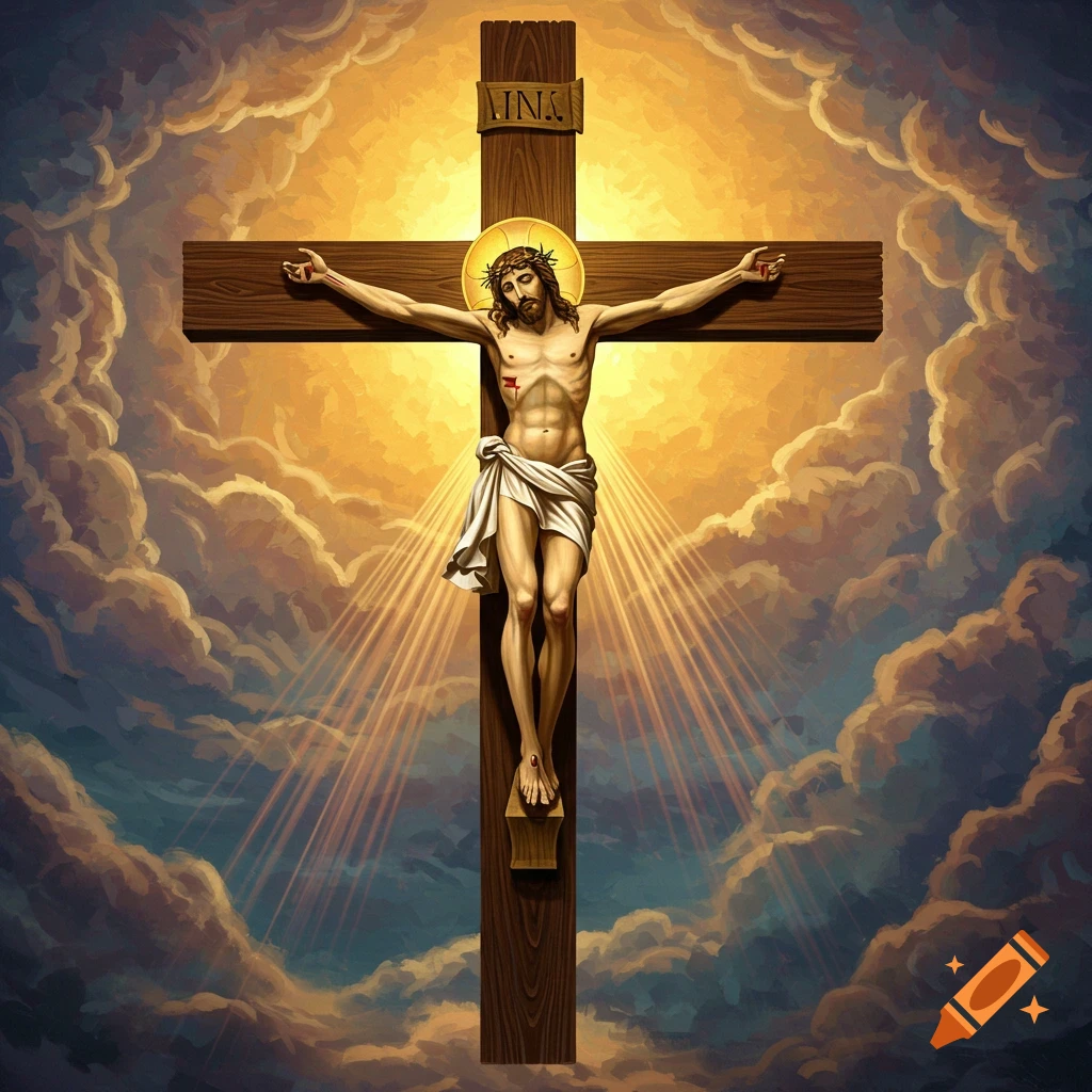 Pencil drawing of a rosary with a crucifix and medal on Craiyon