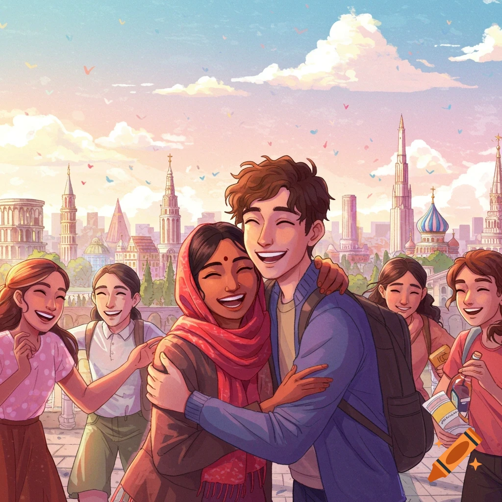 Immigration and happy feelings illustration on Craiyon