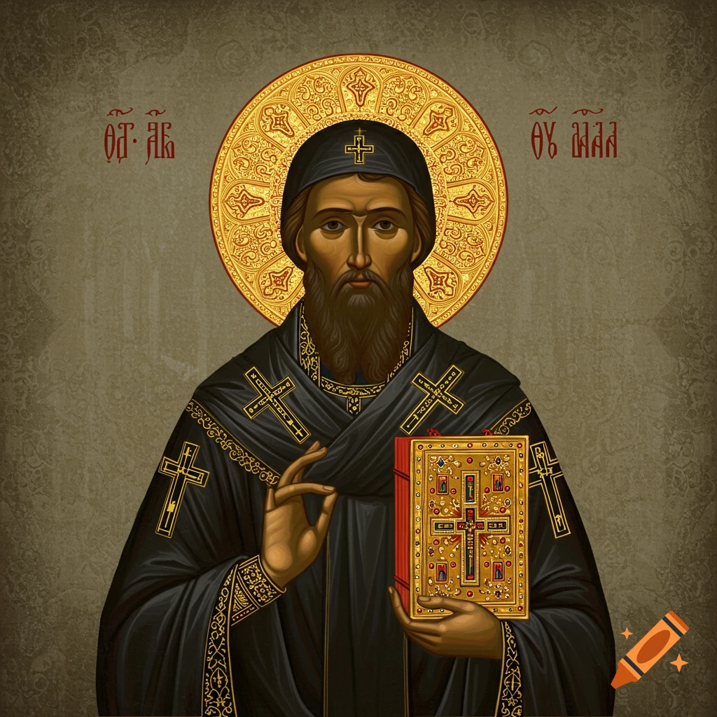 Eastern Orthodox iconography featuring a sacred figure with gold halo ...