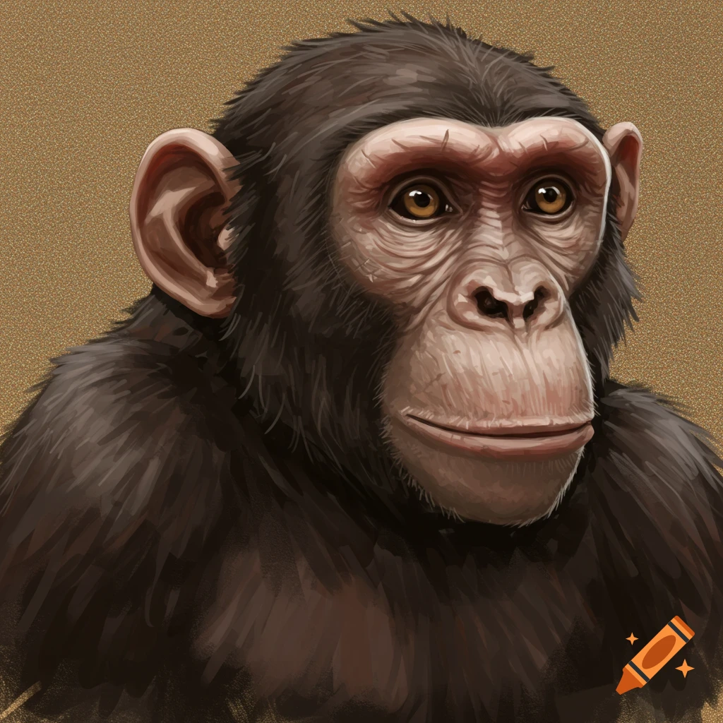 Realistic portrait of a chimpanzee head looking right on Craiyon