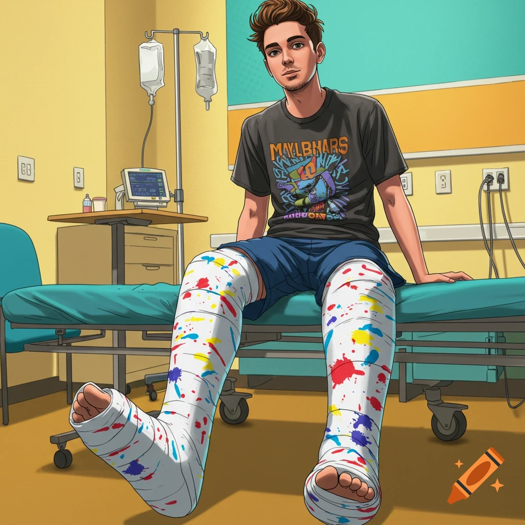 Young adult with full leg casts on Craiyon