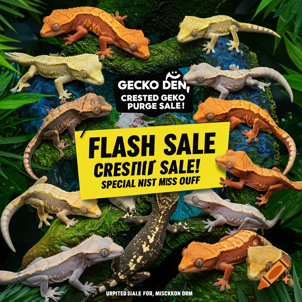 Crested gecko purge sale with gecko den logo on Craiyon