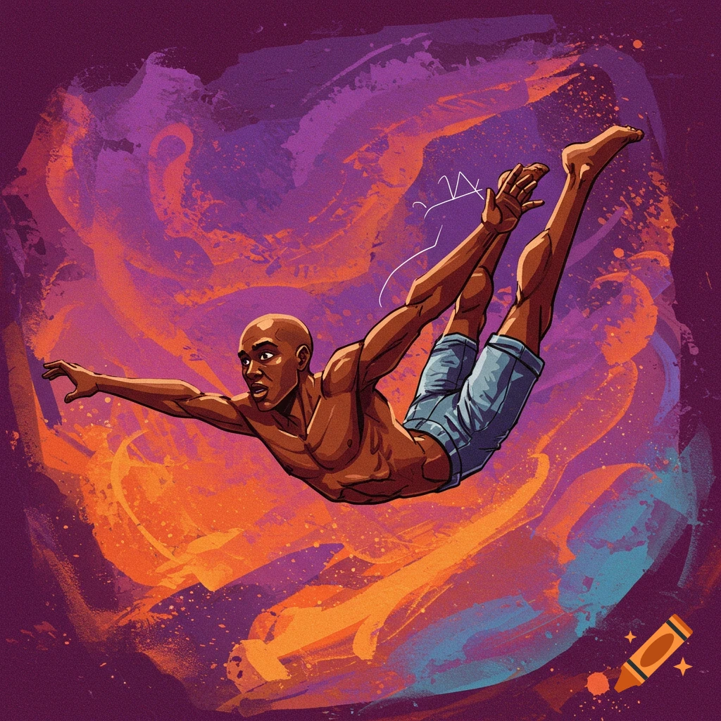 Bald man falling through the air on Craiyon