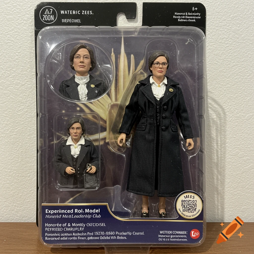 Action figure of a woman in commemorative packaging on Craiyon