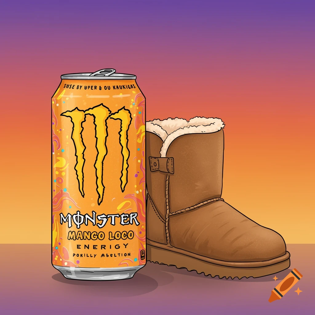 Monster Energy Mango Loco drink with UGG boots on Craiyon