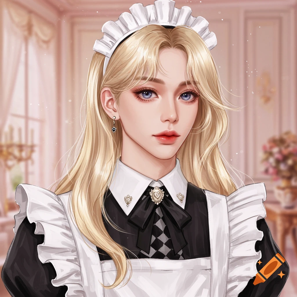A Person With Long Blonde Hair in a Maid Outfit created on Craiyon