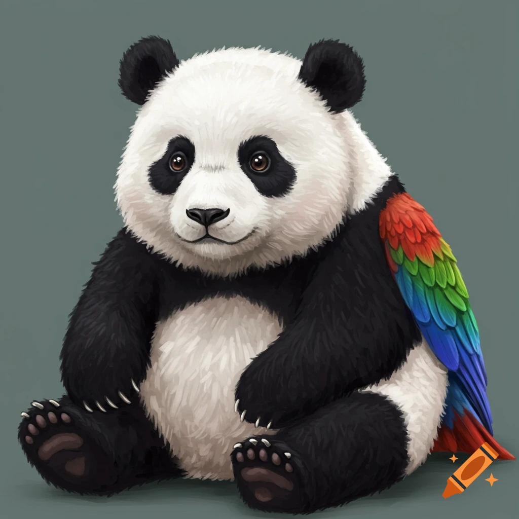 Panda with parrot feathers on Craiyon