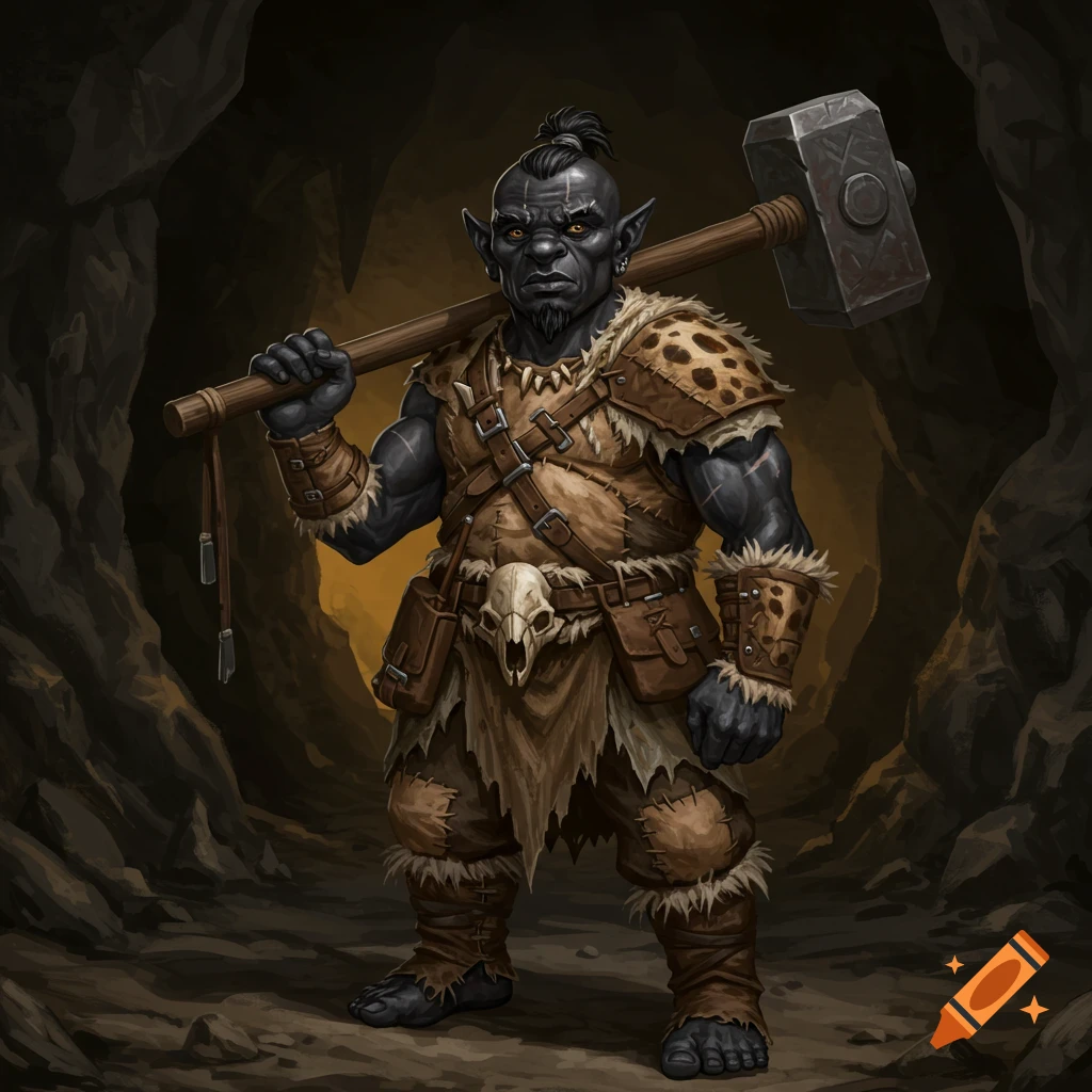 Fantasy art of a tusked creature monk holding a spear in the sea. on ...