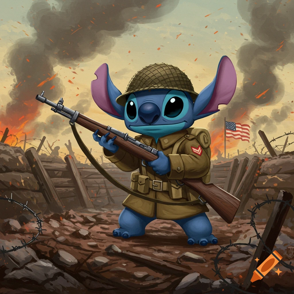 A wombat holds a rocket launcher in a battle scene with robots and ...