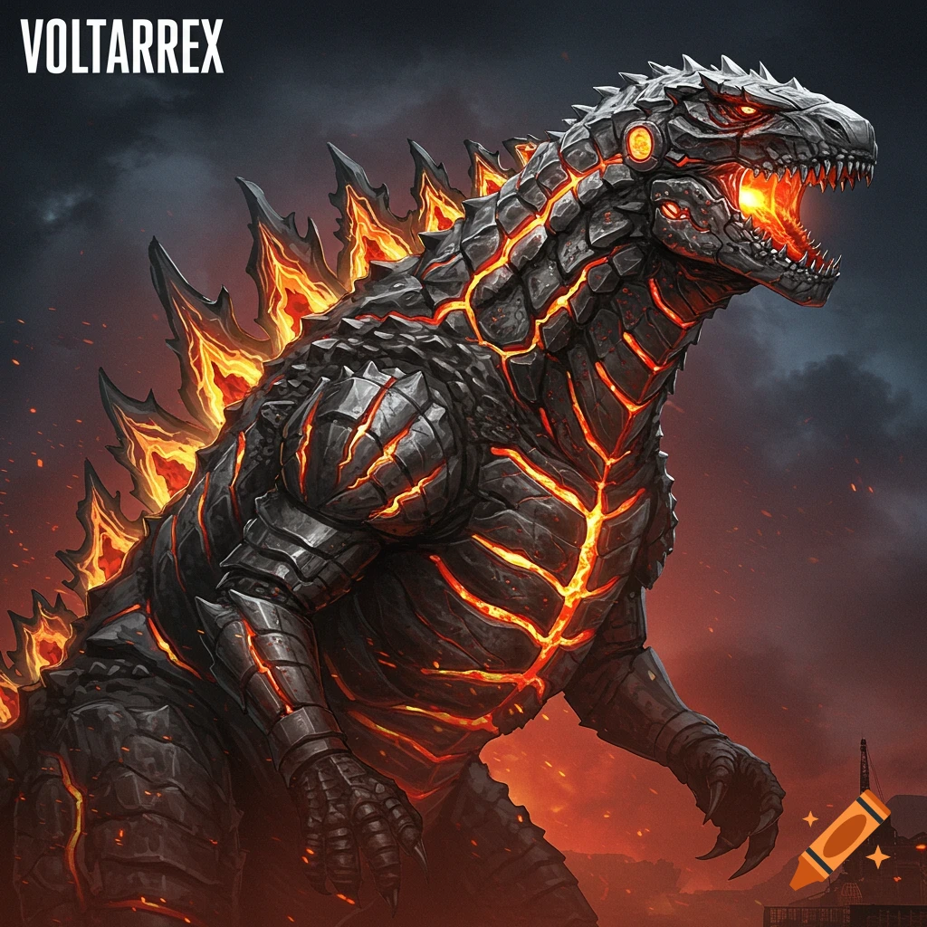 Large, armored monster with glowing orange cracks and spikes ...
