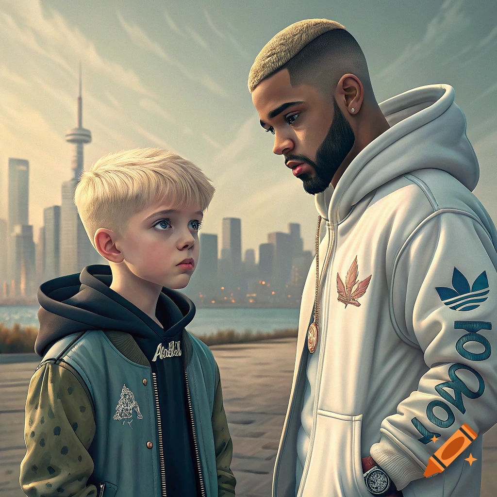 Kanye West and Drake in all-black outfits in Toronto with CN Tower on ...