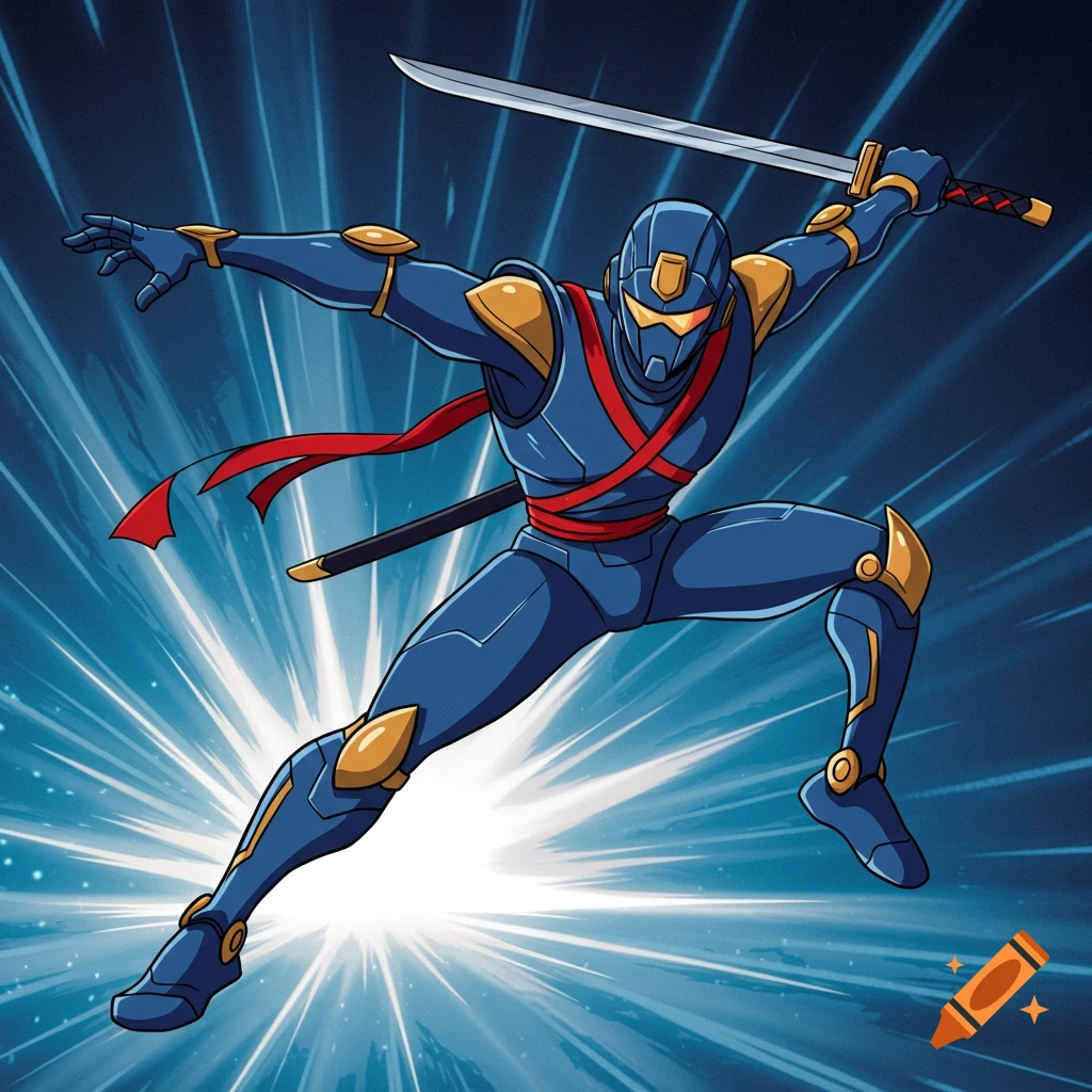 Futuristic ninja robot in 1990s cartoon style on Craiyon