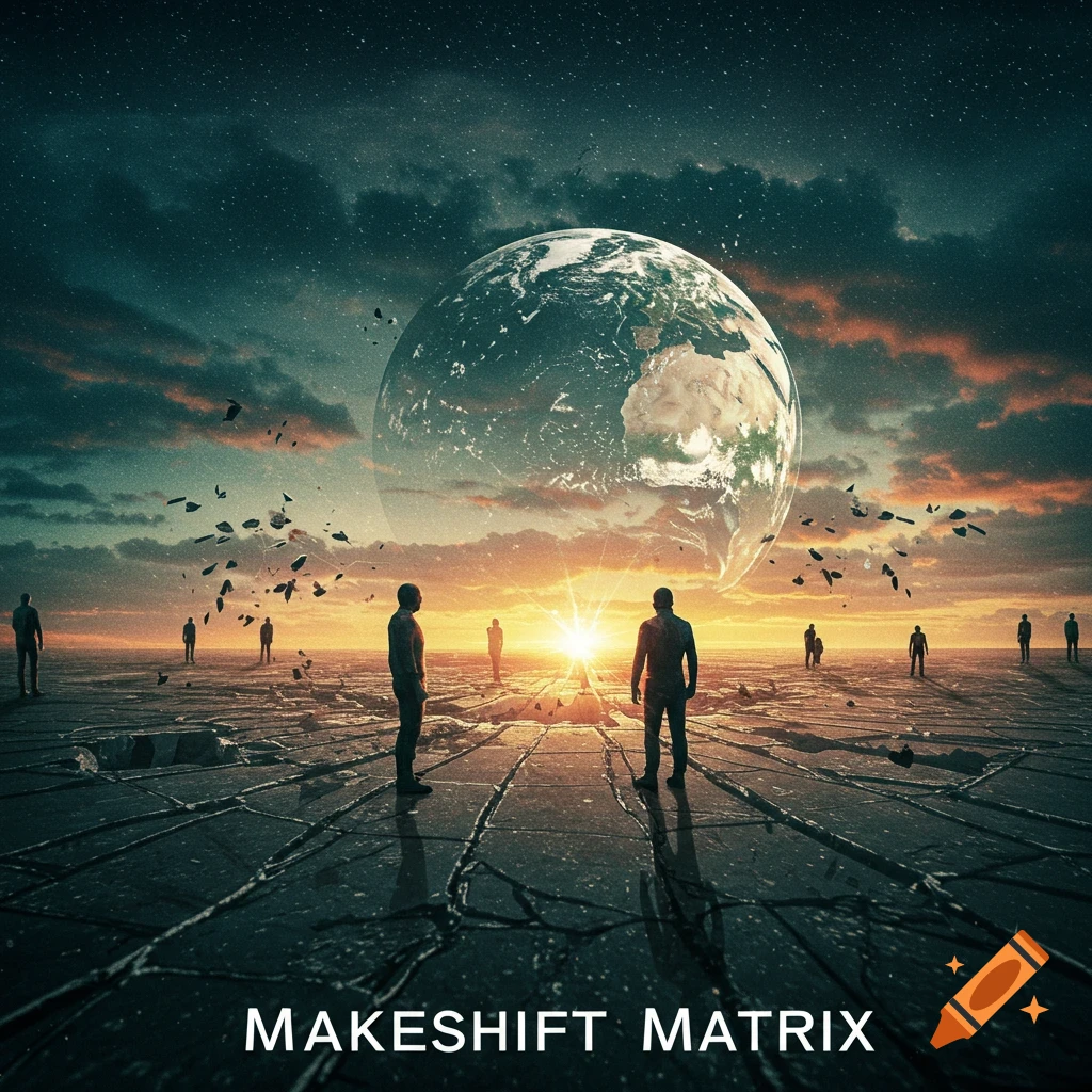 Broken matrix with a broken sky and world, featuring the text ...