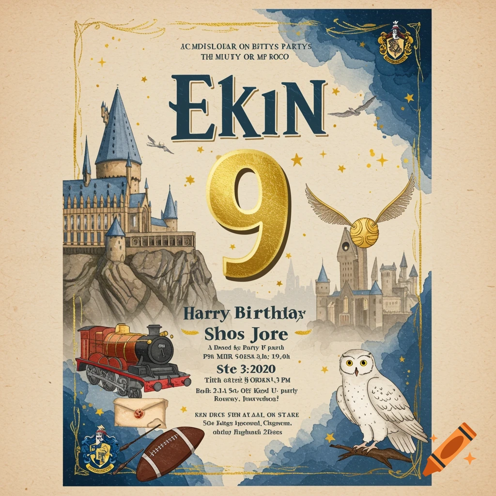 Harry Potter themed birthday party poster for Ekin's 9th birthday on ...