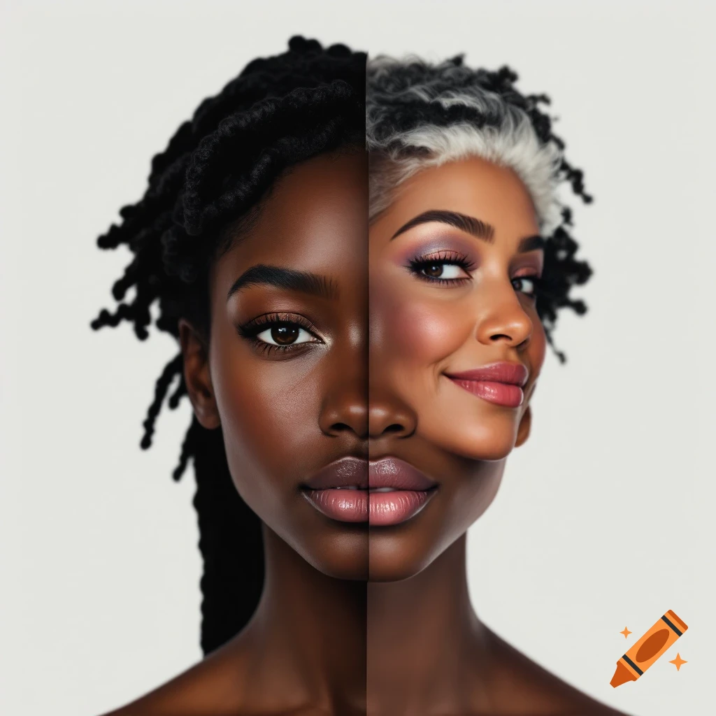 Black teenage girl with split screen showing her, her mom, and her grandmother's faces on Craiyon