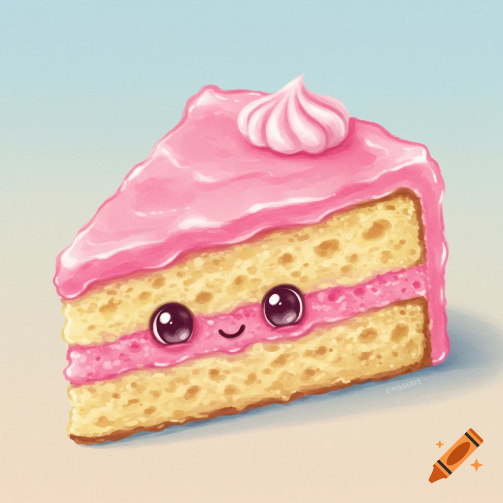 A cute slice of cake with pink icing and filling. on Craiyon