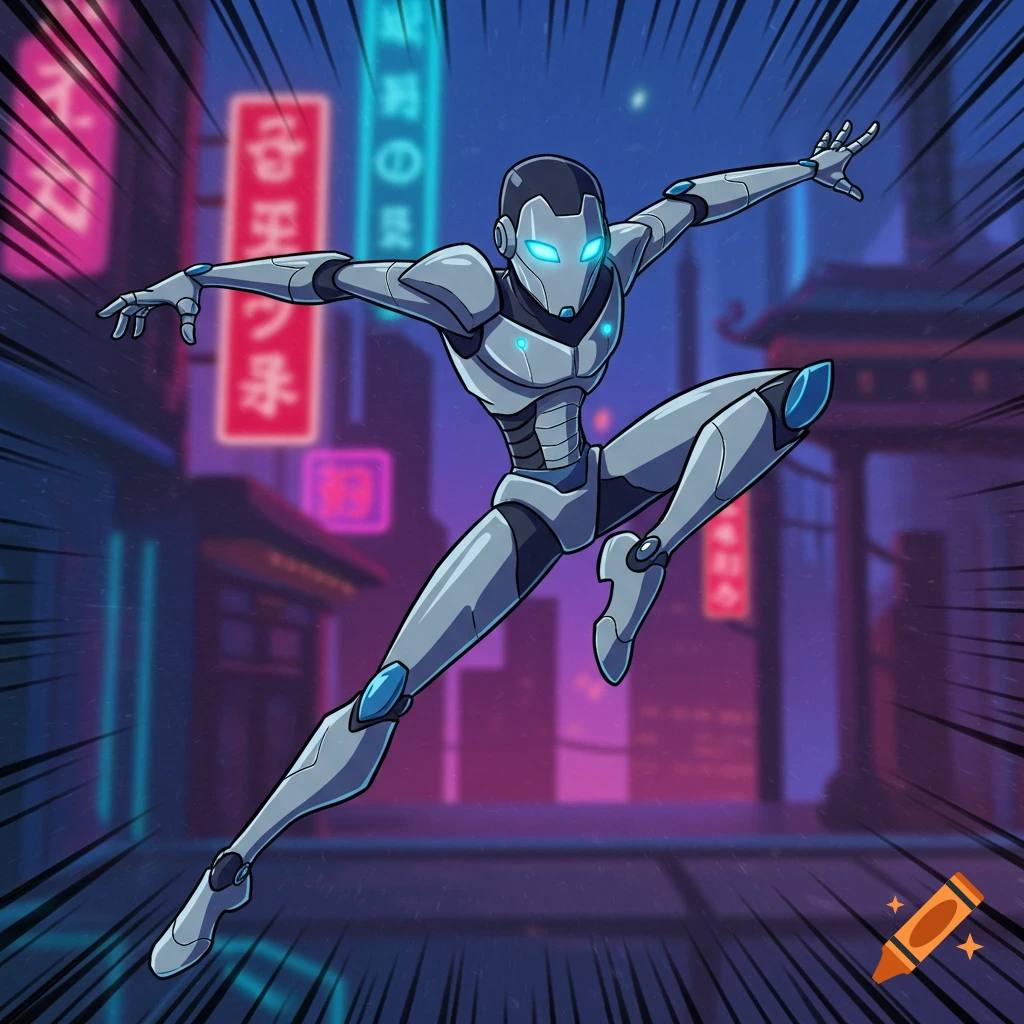 Futuristic ninja android in 2000s cartoon style on Craiyon