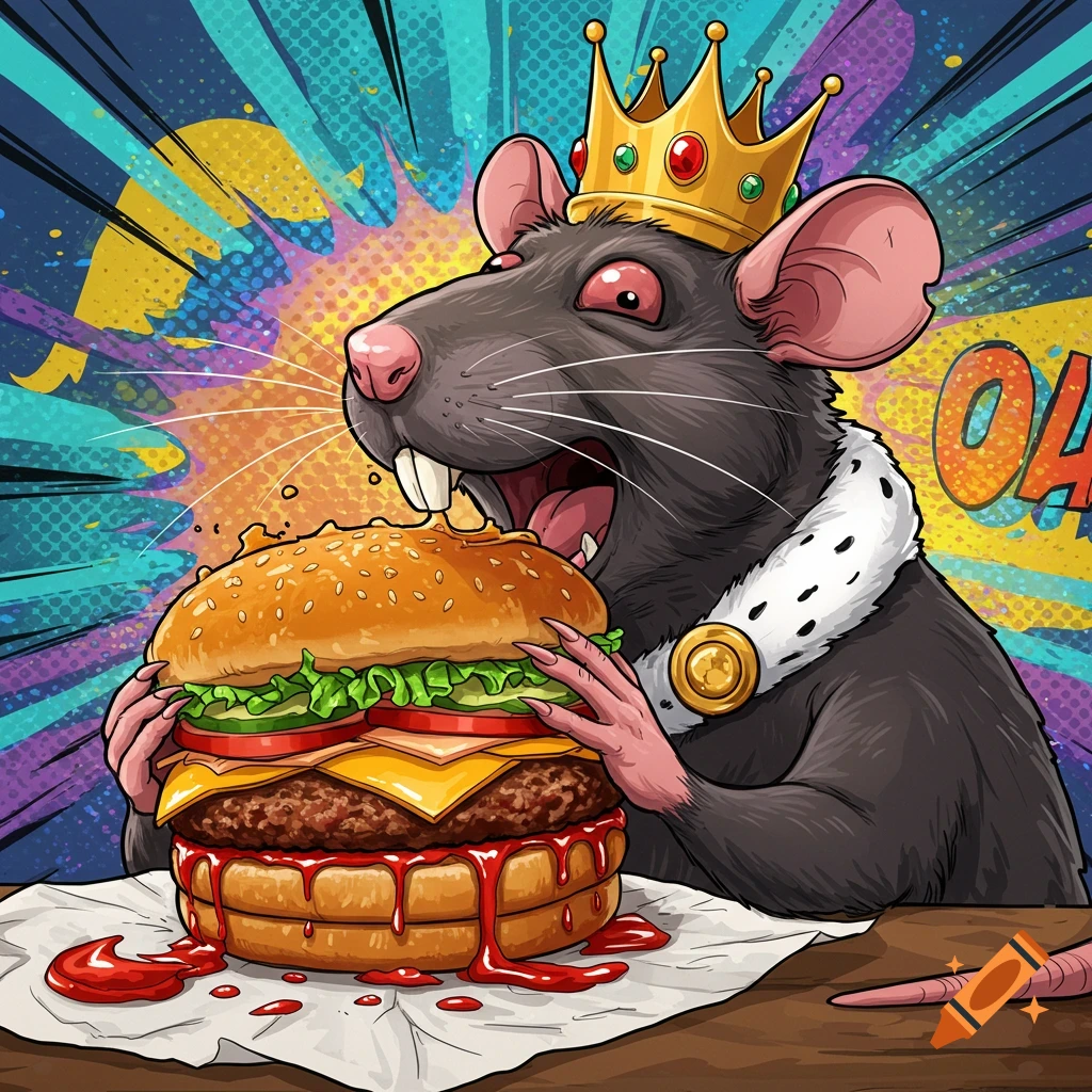 Anthropomorphic hippo in Cinderella dress cooking pancakes in mossy ...