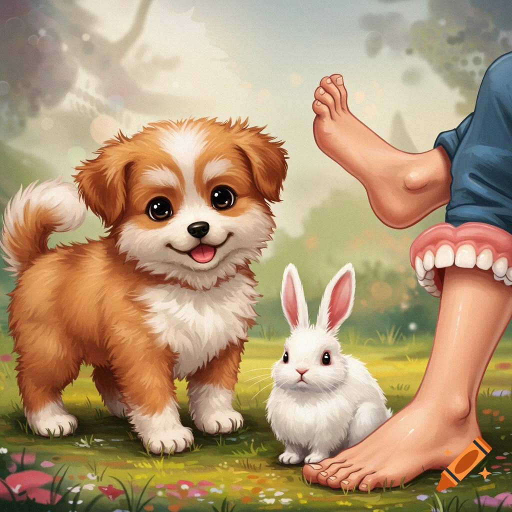 Baby dog with rabbit features on Craiyon