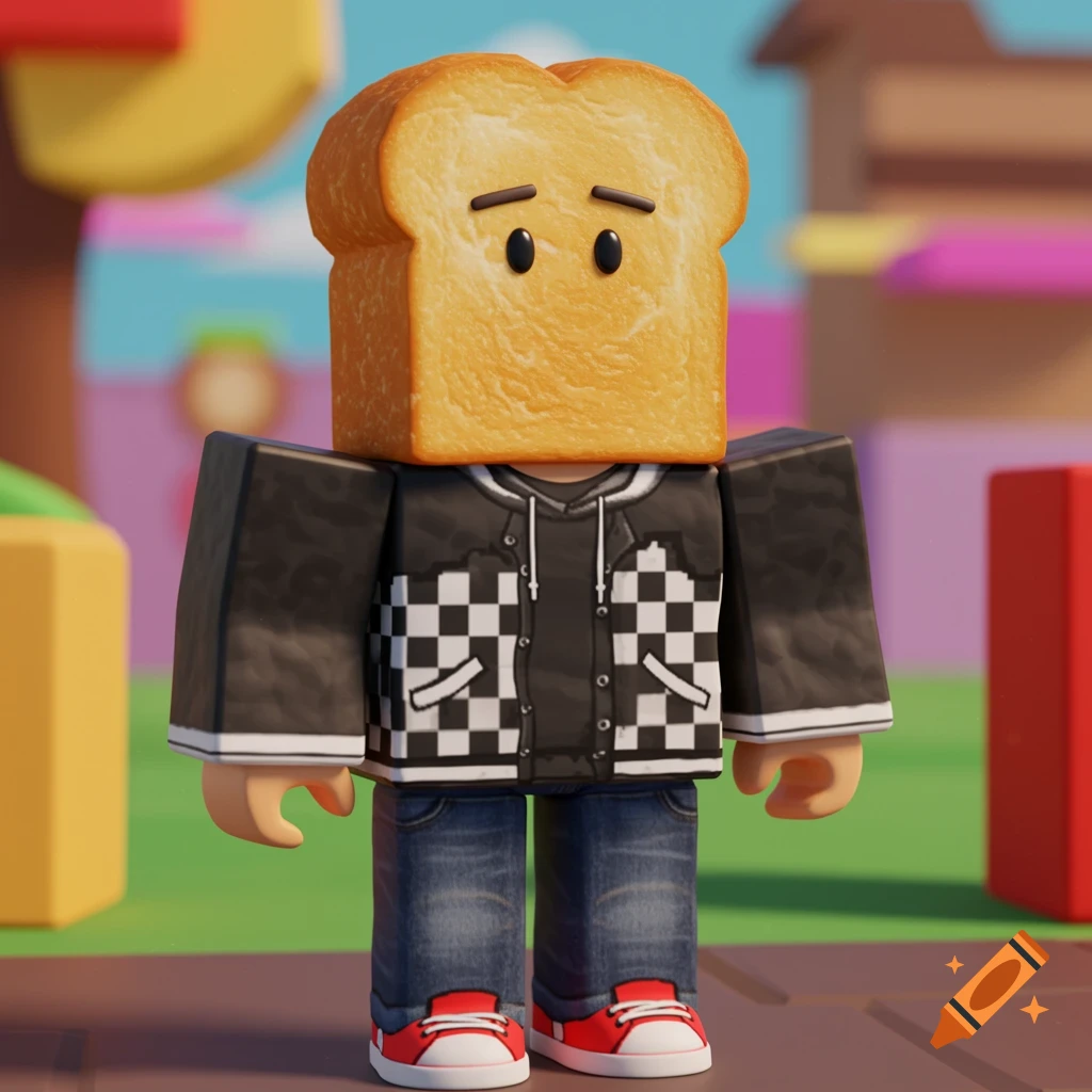Roblox character with bread head on Craiyon