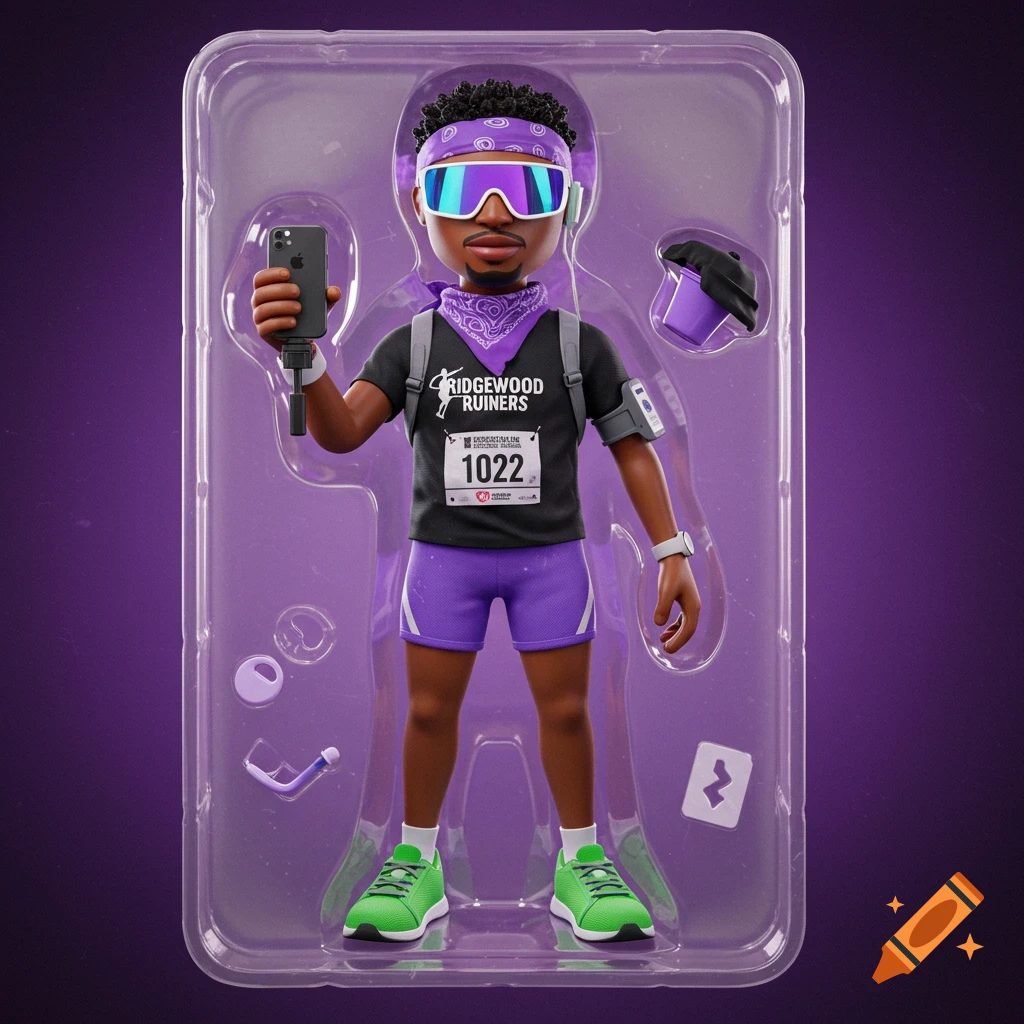 Toylike digital illustration of a runner in plastic wrapper on Craiyon