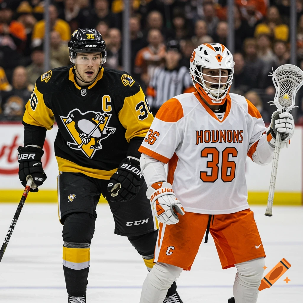 Hockey player and lacrosse player wearing number 36 jerseys on Craiyon