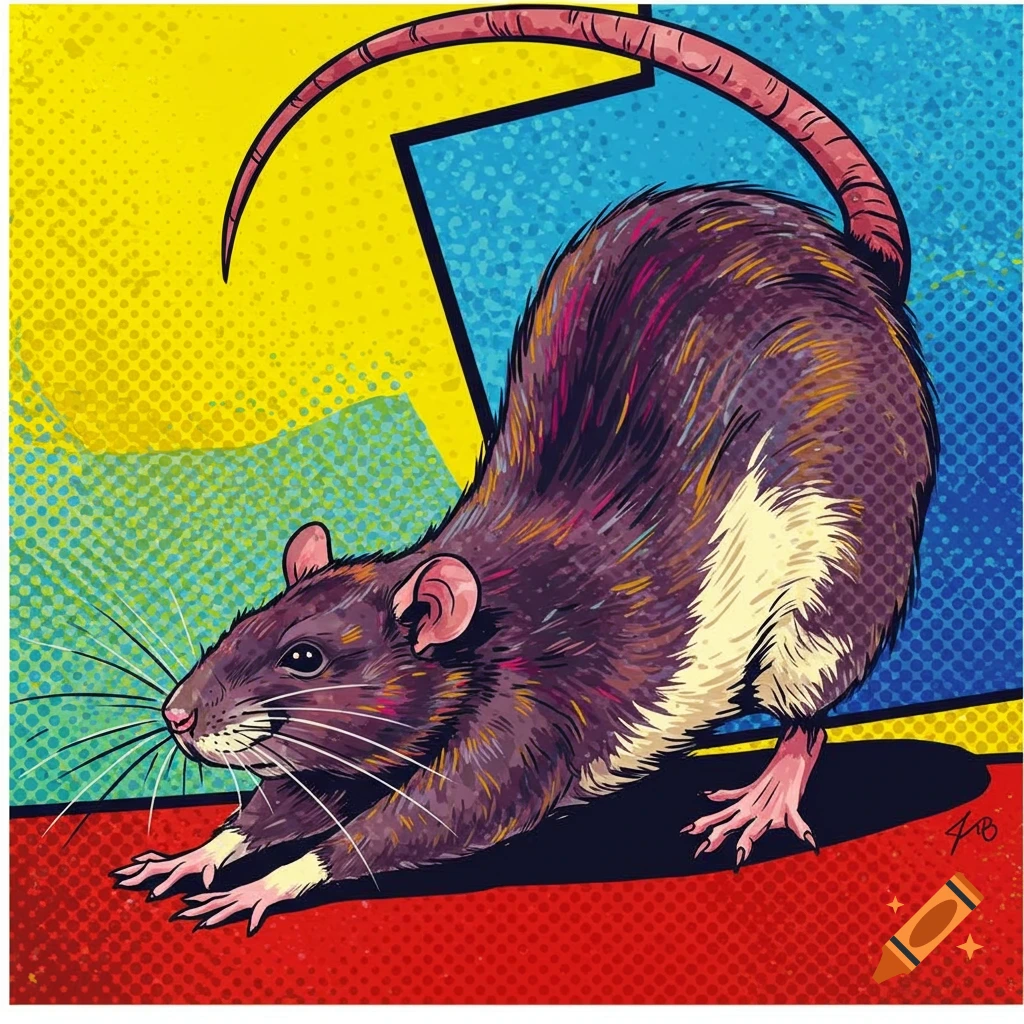 A rat stretching in a colorful pop art style. on Craiyon