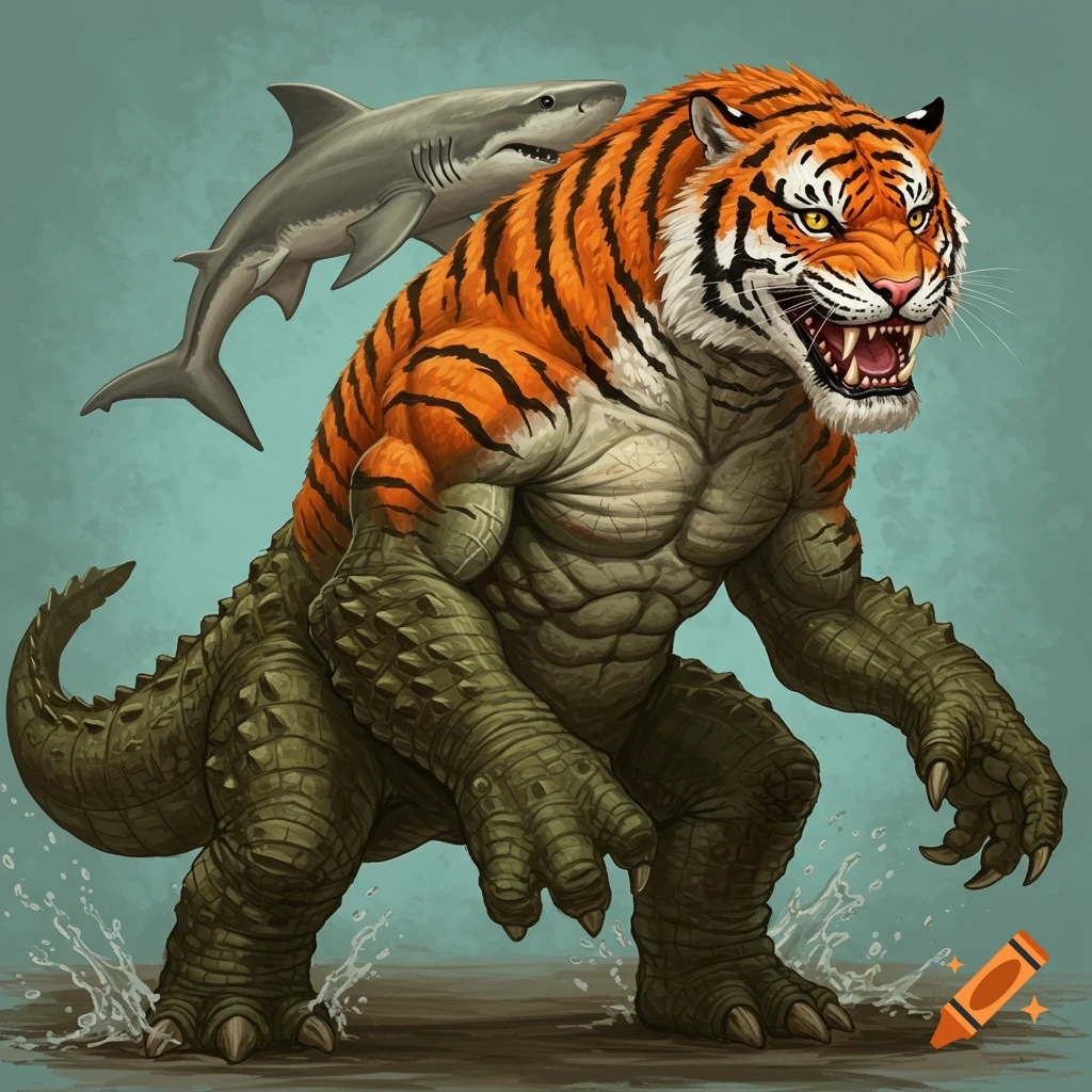 Illustration of a monkey and shark hybrid creature. on Craiyon