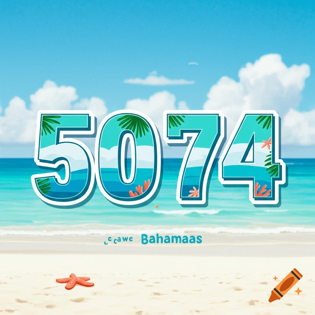 Large numbers 5074 on a tropical beach with a starfish. on Craiyon