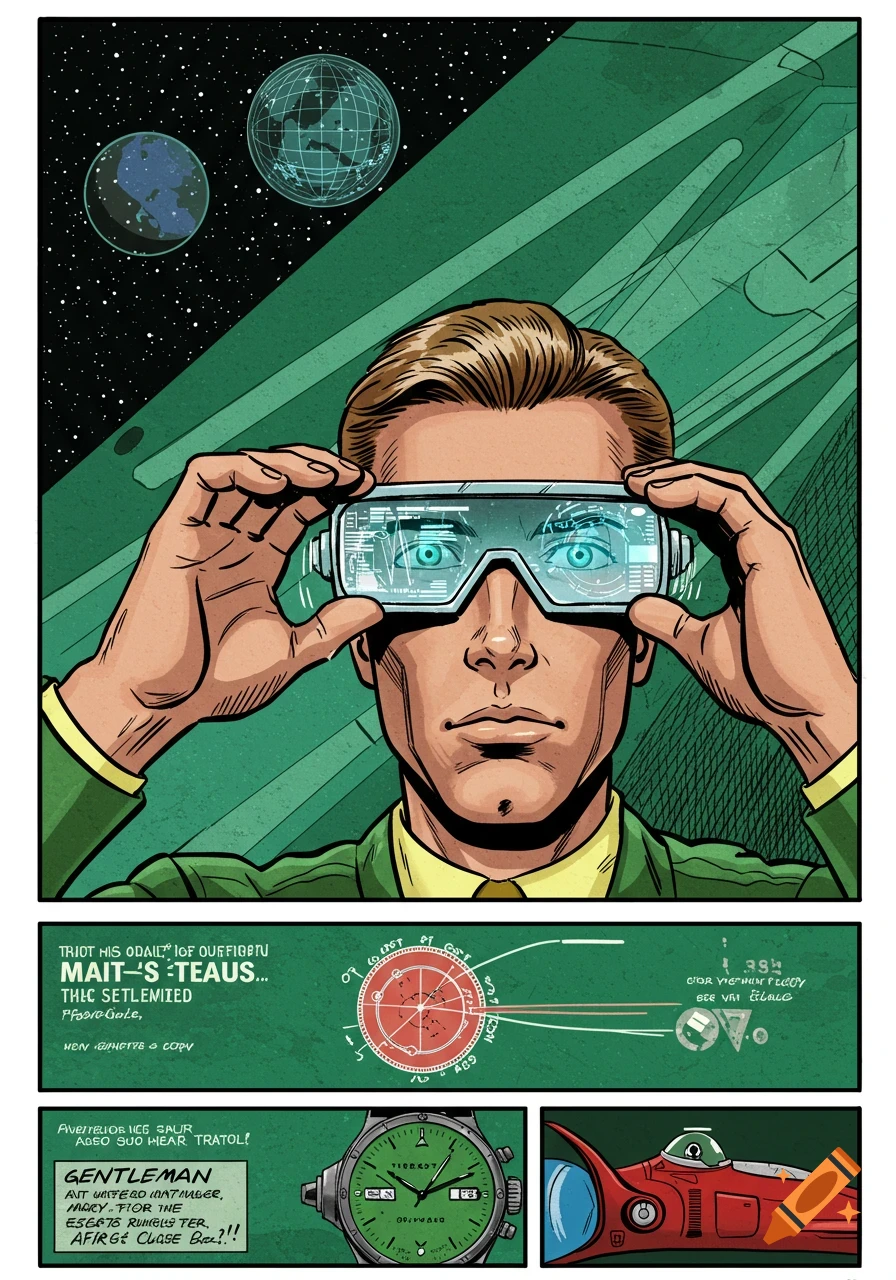 Retro-futuristic time traveler with holographic glasses in Frank ...
