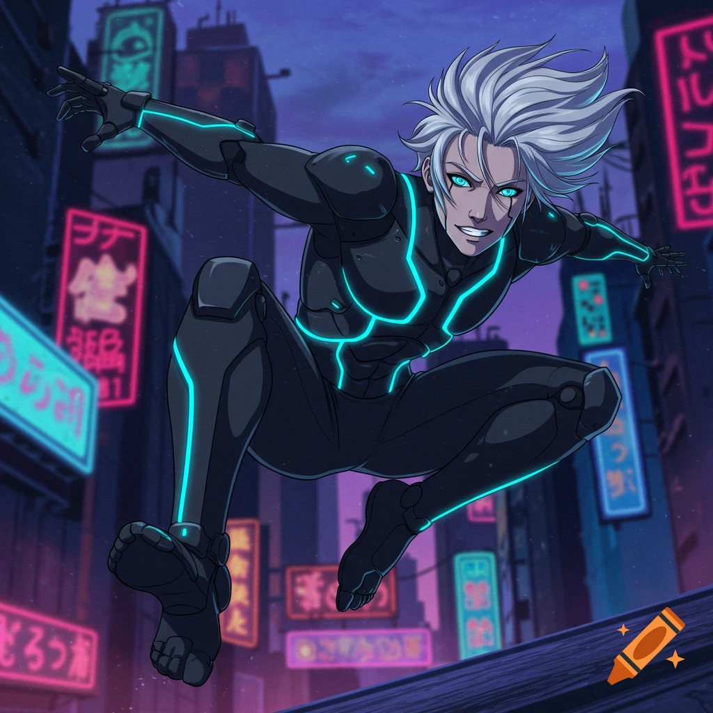 Futuristic ninja android in a 2000s anime style on Craiyon