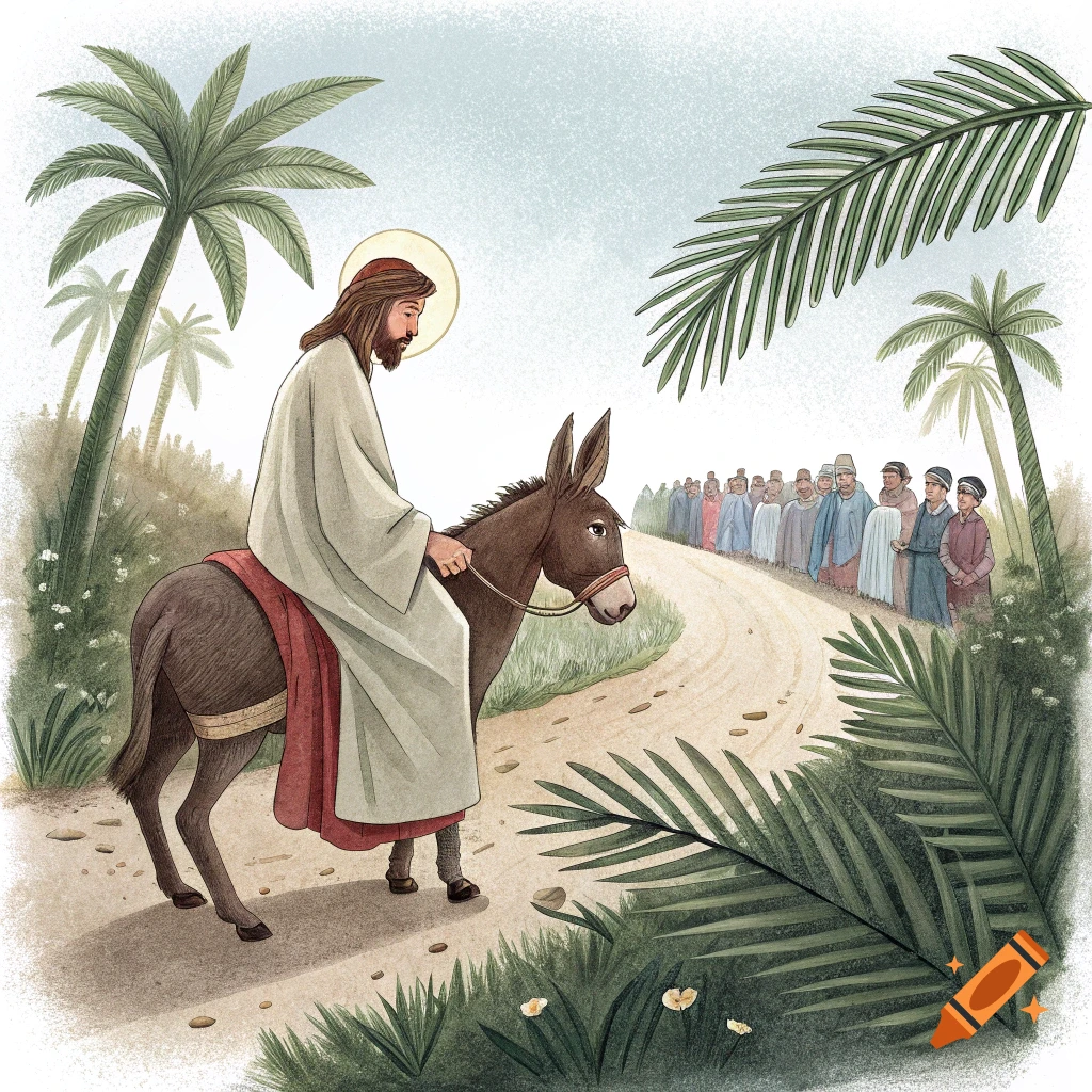 2D animation of Jesus walking with a lamb in a desert on Craiyon