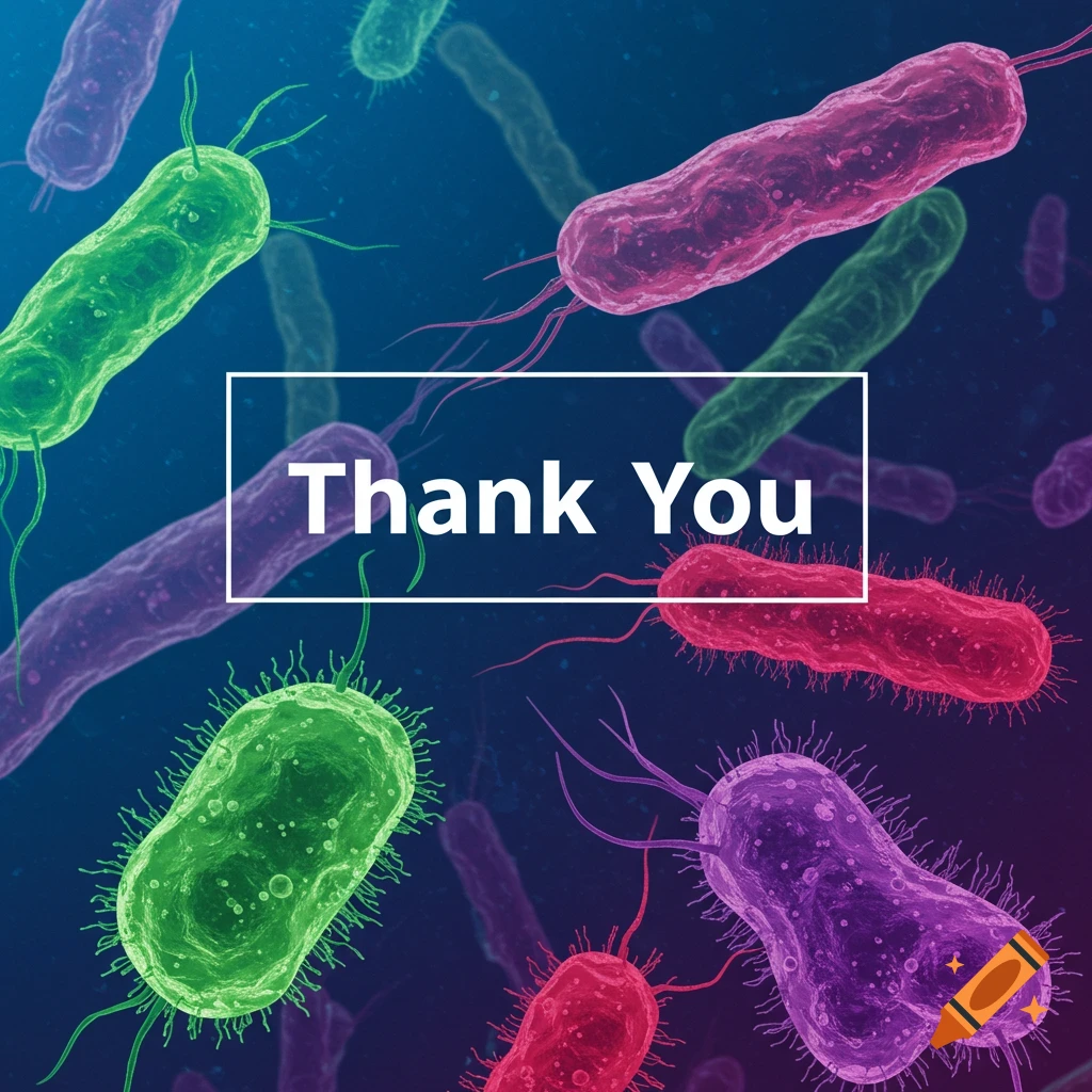 Colorful bacteria with the text Thank You on Craiyon