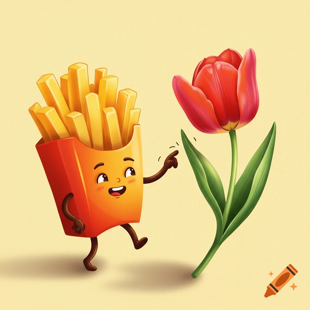 French fries in a red container. on Craiyon