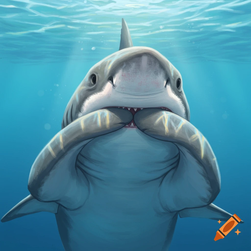 Cartoon shark facepalming with fin on Craiyon