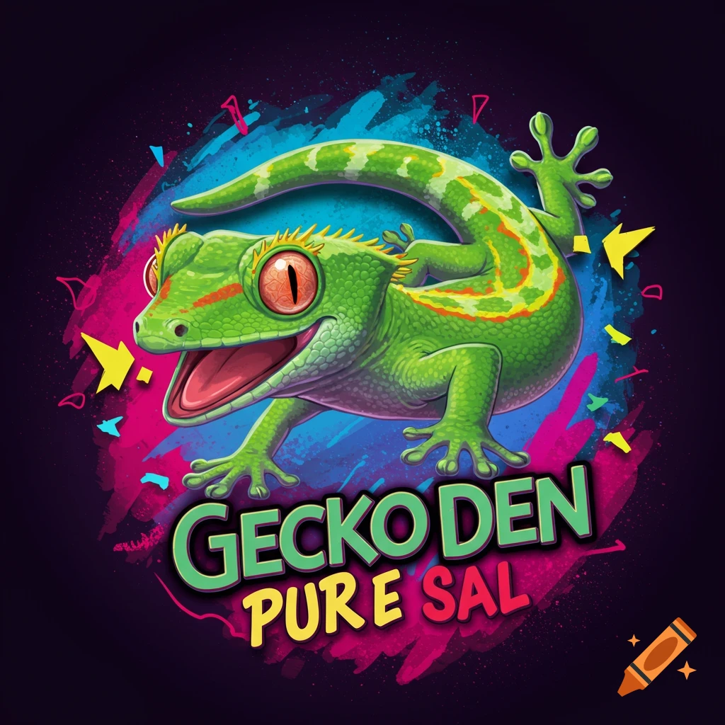 Crested gecko purge sale with Gecko Den logo on Craiyon