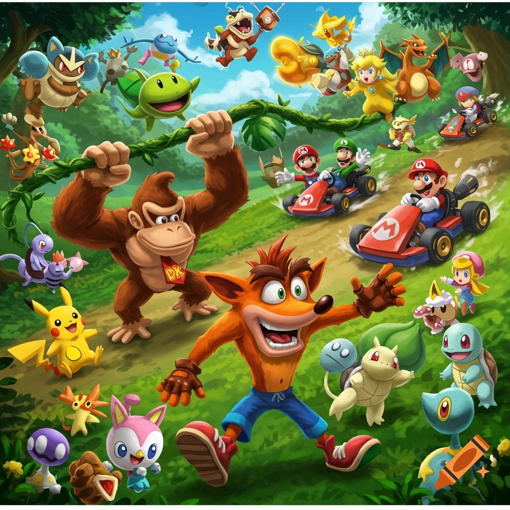 Crash Bandicoot, Donkey Kong, Super Mario Kart, Super Mario Brothers ...