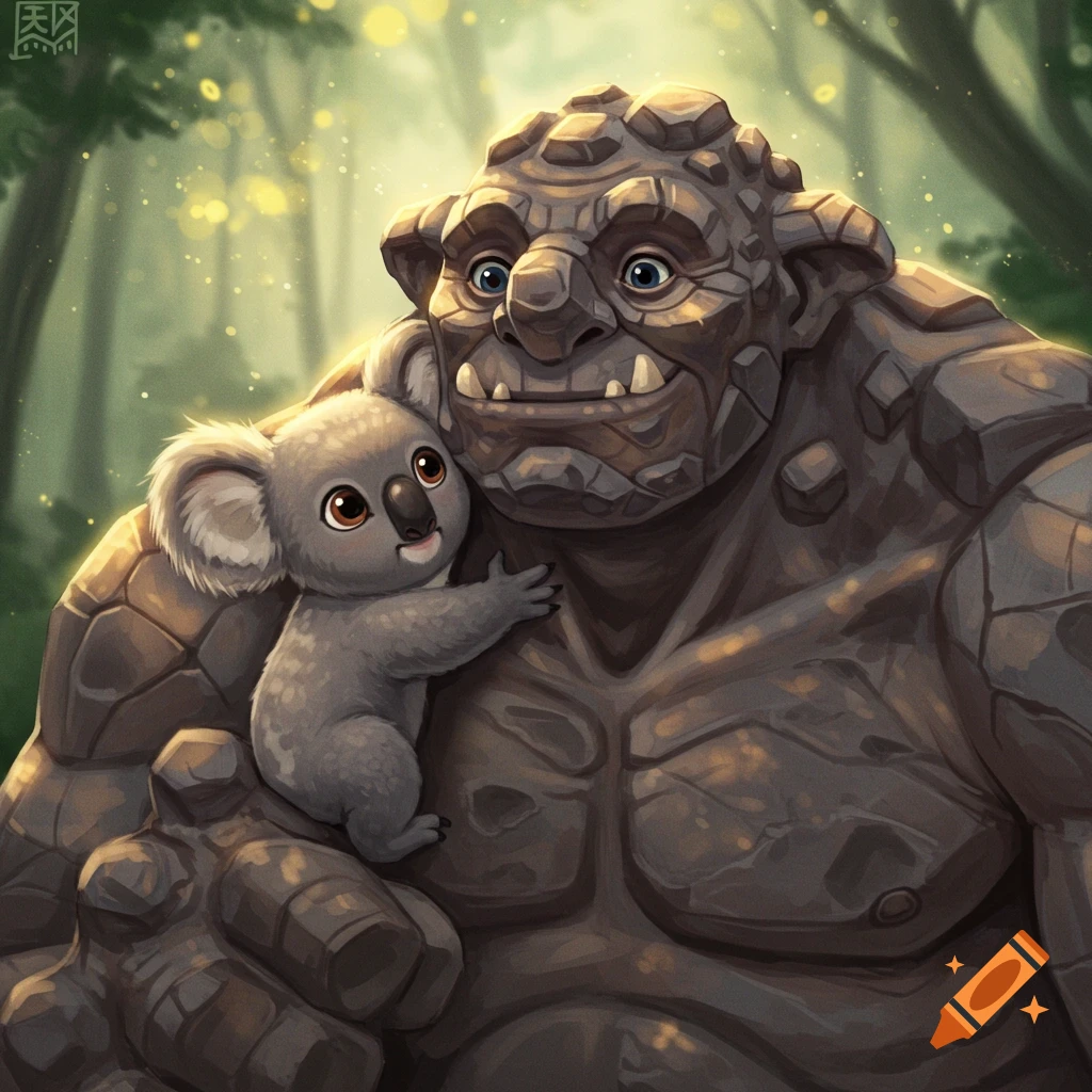 Koala hugging a cave troll on Craiyon
