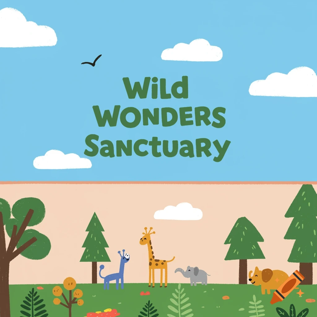 Simple banner image for a wild wonders sanctuary website, kid drawing ...