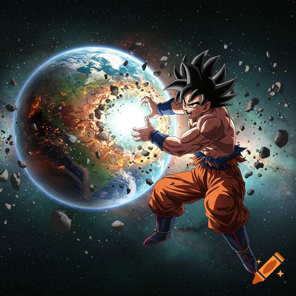 Saiyan character destroying a planet on Craiyon