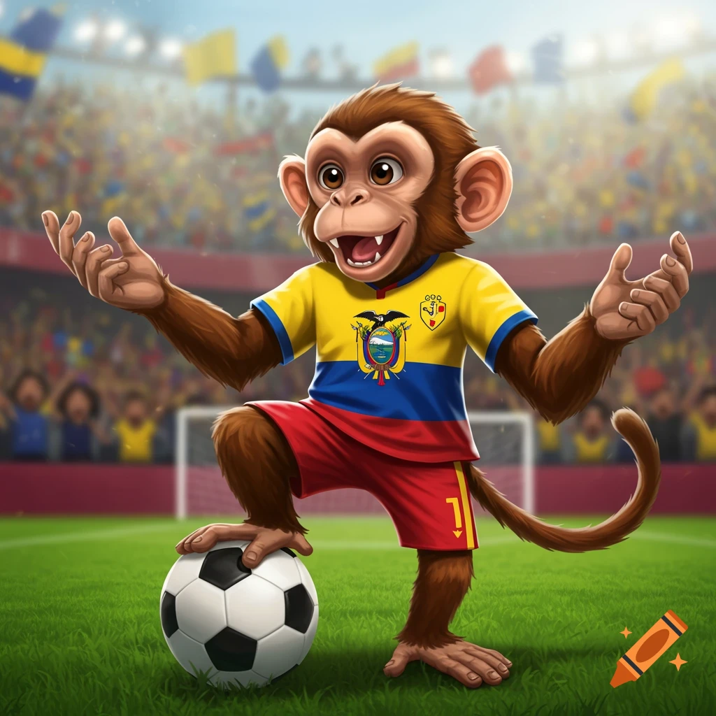 Monkey playing soccer in Ecuadorian jersey on Craiyon