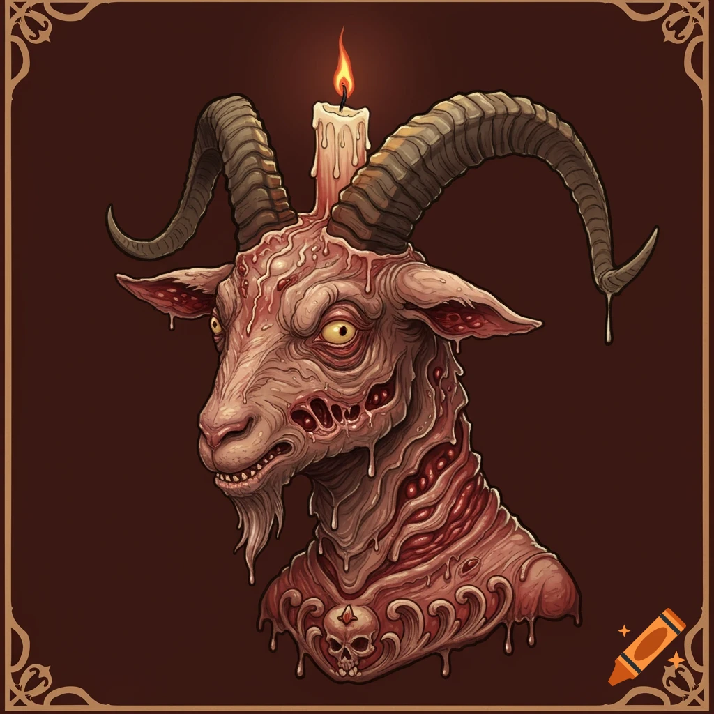 Portrait of a mythical male creature with goat head in a swamp on Craiyon