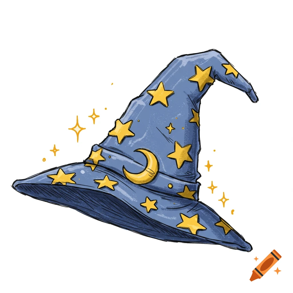 Sketch of a sorcerer's apprentice hat with stars and moon on Craiyon