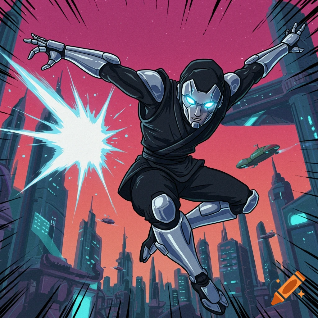 Futuristic ninja android in 80s anime style on Craiyon